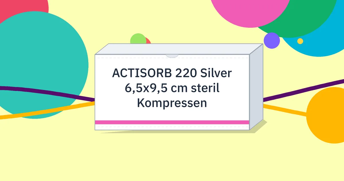 Symbolbild: Packung mit der Aufschrift ACTISORB 220 Silver 6,5x9,5 cm steril Kompressen (PZN 20016167) – Verfügbarkeit und Bezug in Apotheken in Frankfurt am Main
