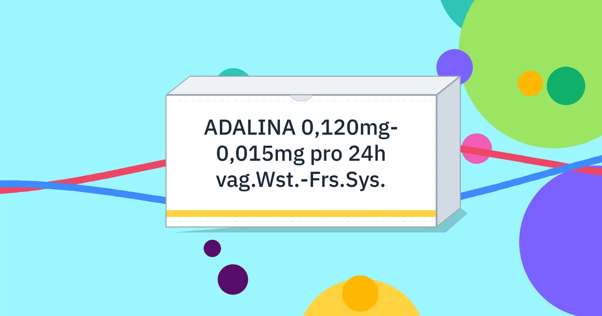 Symbolbild: Packung mit der Aufschrift ADALINA 0,120mg-0,015mg pro 24h vag.Wst.-Frs.Sys. (PZN 19231883) – Verfügbarkeit und Bezug in Apotheken in Frankfurt am Main