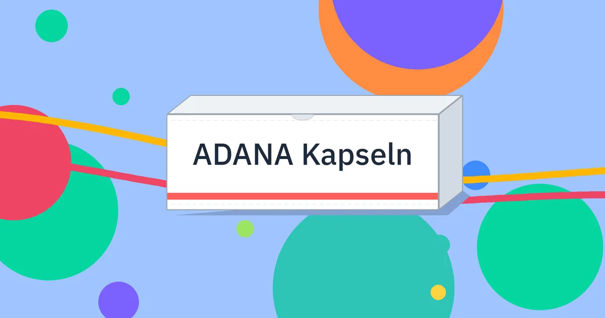Symbolbild: Packung mit der Aufschrift ADANA Kapseln (PZN 11519834) – Verfügbarkeit und Bezug in Apotheken in Frankfurt am Main