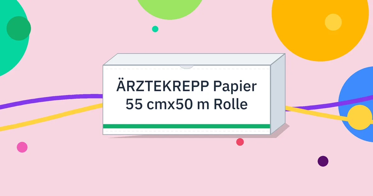 Symbolbild: Packung mit der Aufschrift ÄRZTEKREPP Papier 55 cmx50 m Rolle (PZN 10313496) – Verfügbarkeit und Bezug in Apotheken in Frankfurt am Main