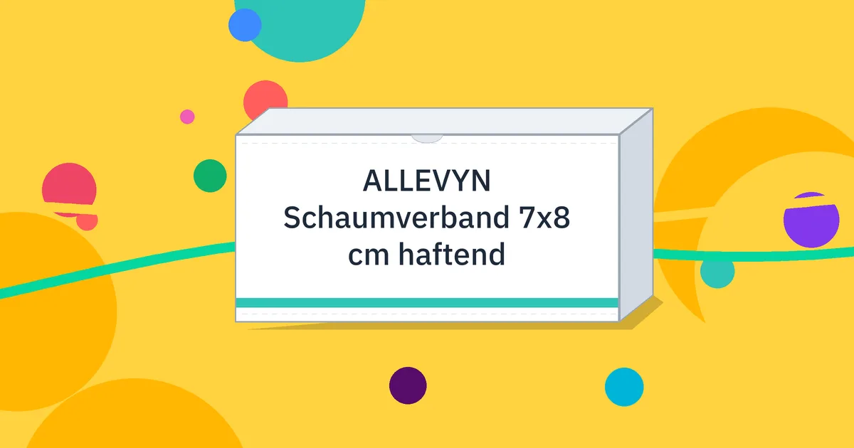 Symbolbild: Packung mit der Aufschrift ALLEVYN Schaumverband 7x8 cm haftend (PZN 19698374) – Verfügbarkeit und Bezug in Apotheken in Frankfurt am Main