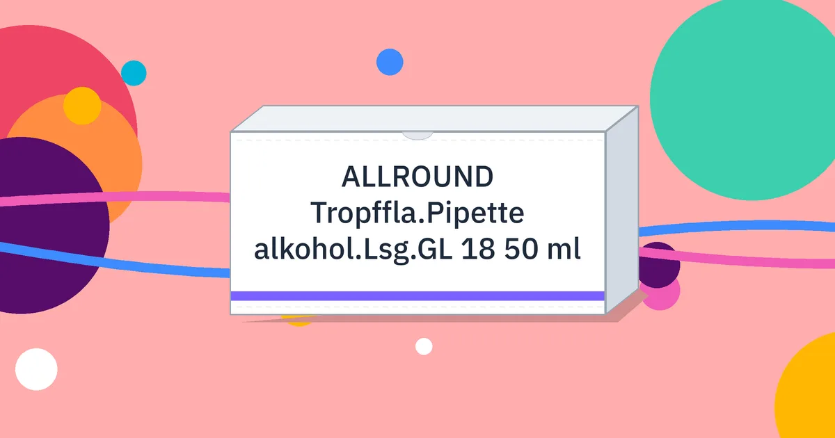 Symbolbild: Packung mit der Aufschrift ALLROUND Tropffla.Pipette alkohol.Lsg.GL 18 50 ml (PZN 18015019) – Verfügbarkeit und Bezug in Apotheken in Frankfurt am Main