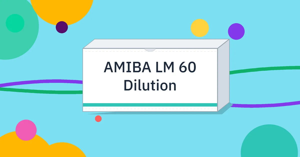 Symbolbild: Packung mit der Aufschrift AMIBA LM 60 Dilution (PZN 13318790) – Verfügbarkeit und Bezug in Apotheken in Frankfurt am Main