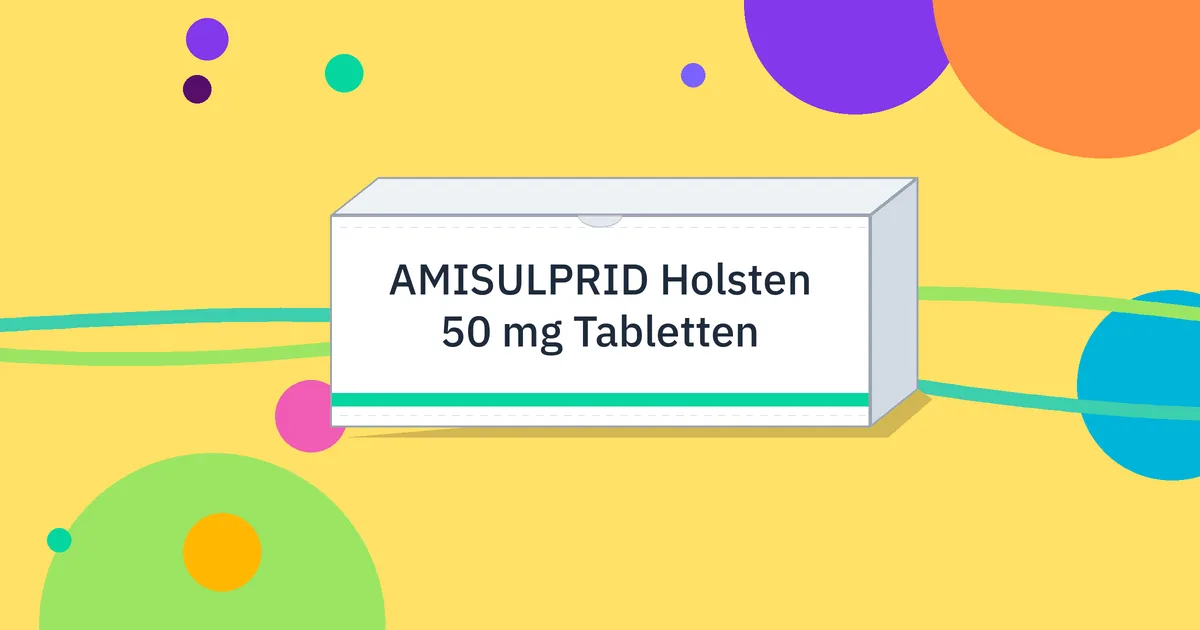 Symbolbild: Packung mit der Aufschrift AMISULPRID Holsten 50 mg Tabletten (PZN 12645185) – Verfügbarkeit und Bezug in Apotheken in Frankfurt am Main