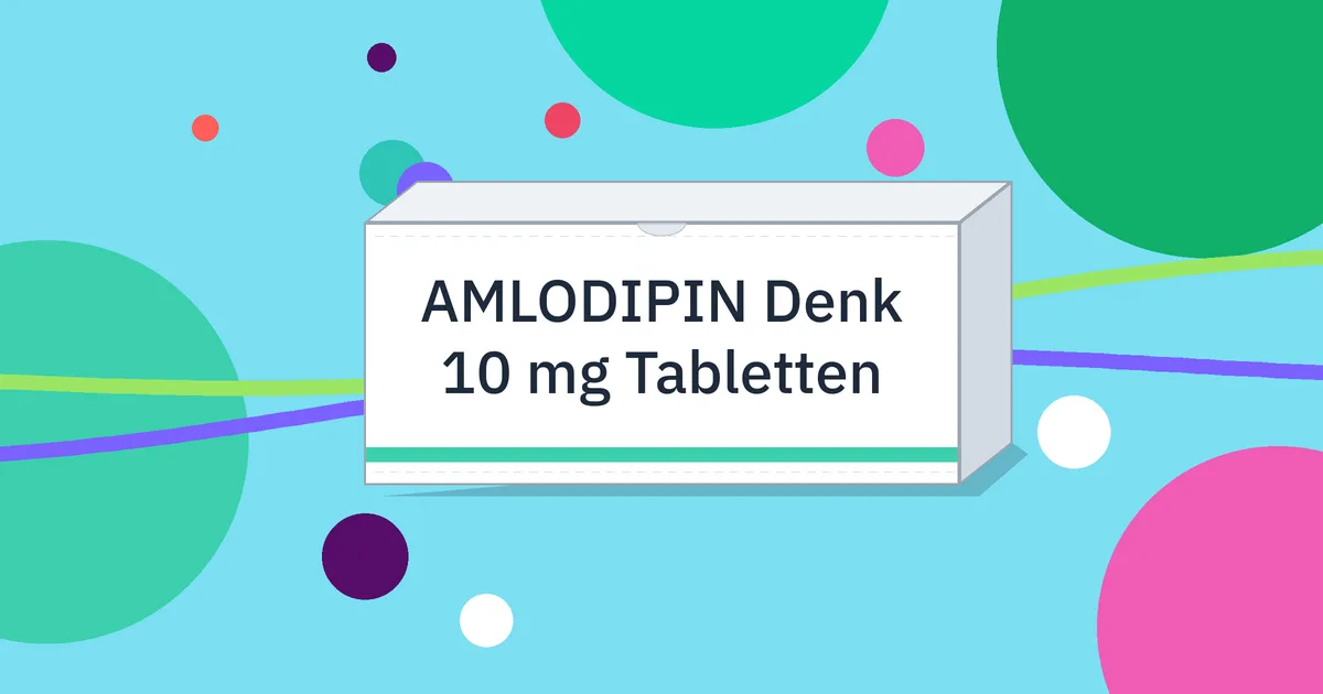 Symbolbild: Packung mit der Aufschrift AMLODIPIN Denk 10 mg Tabletten (PZN 16528967) – Verfügbarkeit und Bezug in Apotheken in Frankfurt am Main