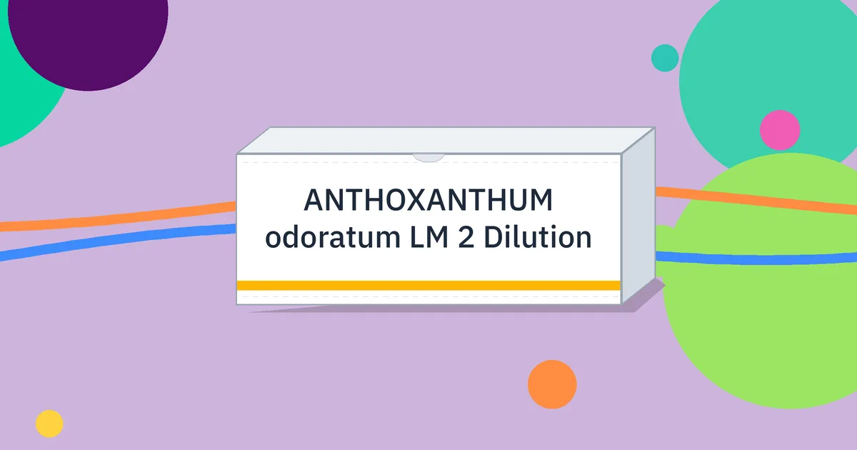 Symbolbild: Packung mit der Aufschrift ANTHOXANTHUM odoratum LM 2 Dilution (PZN 13369735) – Verfügbarkeit und Bezug in Apotheken in Frankfurt am Main