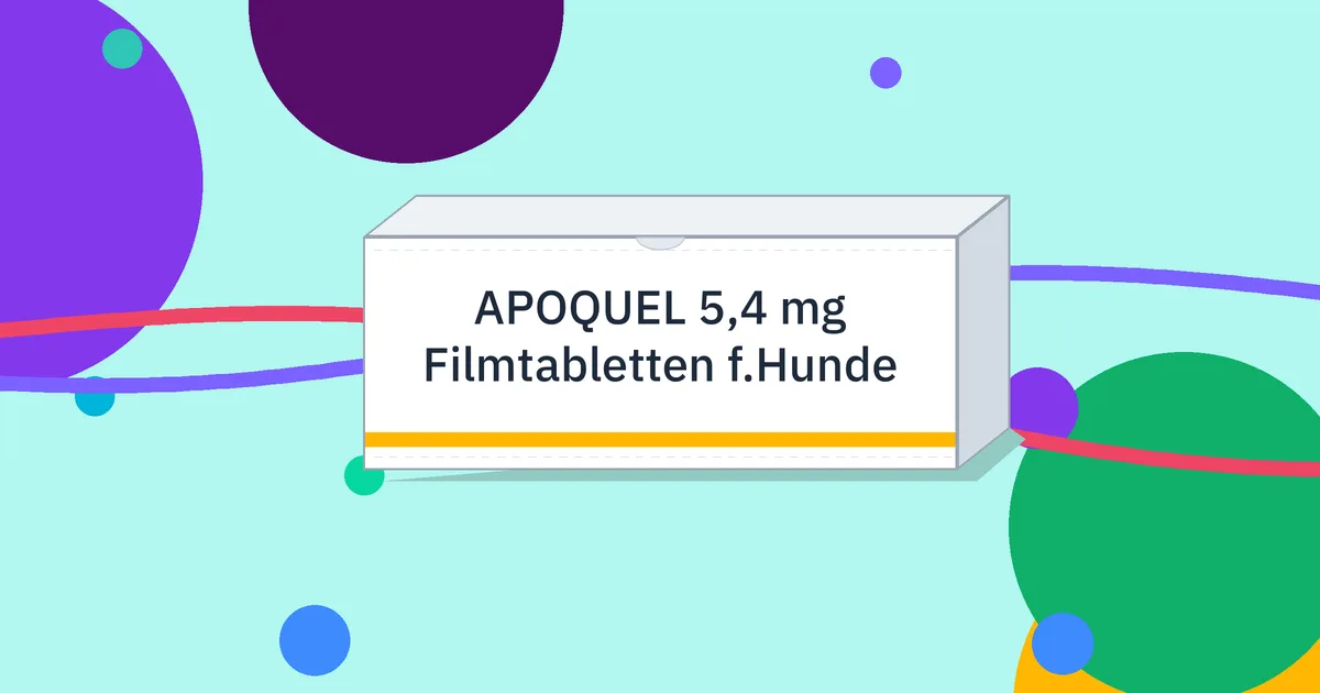 Symbolbild: Packung mit der Aufschrift APOQUEL 5,4 mg Filmtabletten f.Hunde (PZN 18426739) – Verfügbarkeit und Bezug in Apotheken in Frankfurt am Main