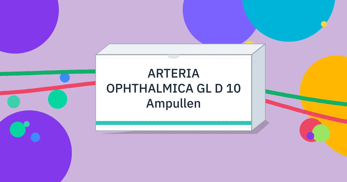 Symbolbild: Packung mit der Aufschrift ARTERIA OPHTHALMICA GL D 10 Ampullen (PZN 01492318) – Verfügbarkeit und Bezug in Apotheken in Frankfurt am Main
