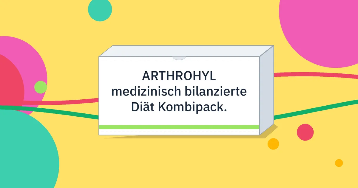 Symbolbild: Packung mit der Aufschrift ARTHROHYL medizinisch bilanzierte Diät Kombipack. (PZN 06869294) – Verfügbarkeit und Bezug in Apotheken in Frankfurt am Main