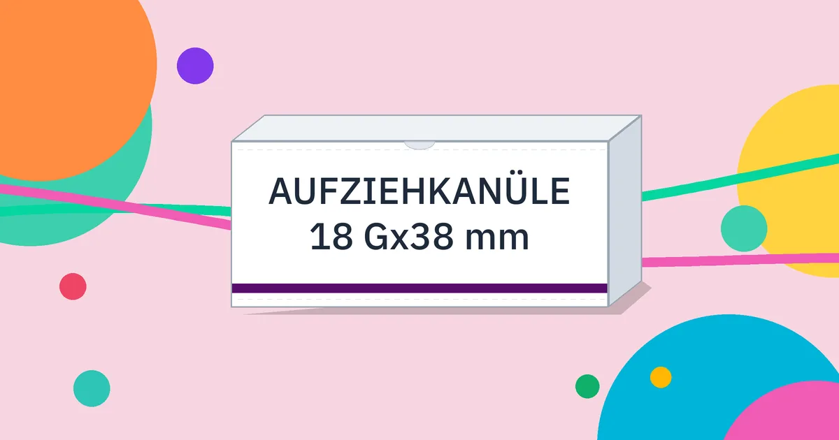 Symbolbild: Packung mit der Aufschrift AUFZIEHKANÜLE 18 Gx38 mm (PZN 08429607) – Verfügbarkeit und Bezug in Apotheken in Frankfurt am Main