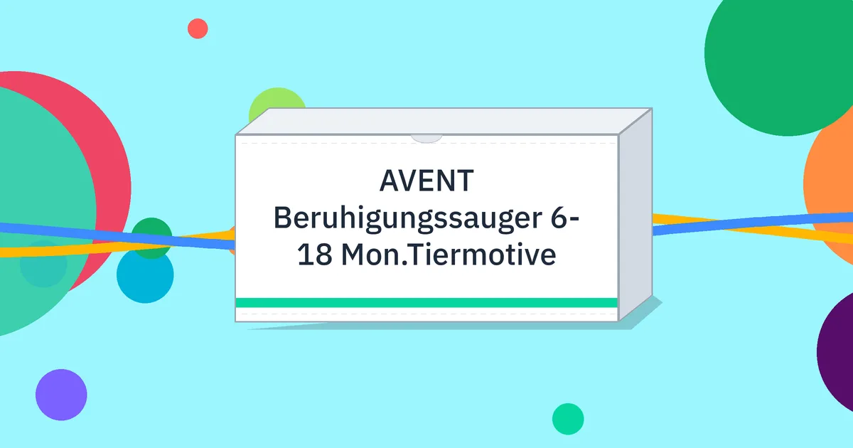 Symbolbild: Packung mit der Aufschrift AVENT Beruhigungssauger 6-18 Mon.Tiermotive (PZN 06411626) – Verfügbarkeit und Bezug in Apotheken in Frankfurt am Main