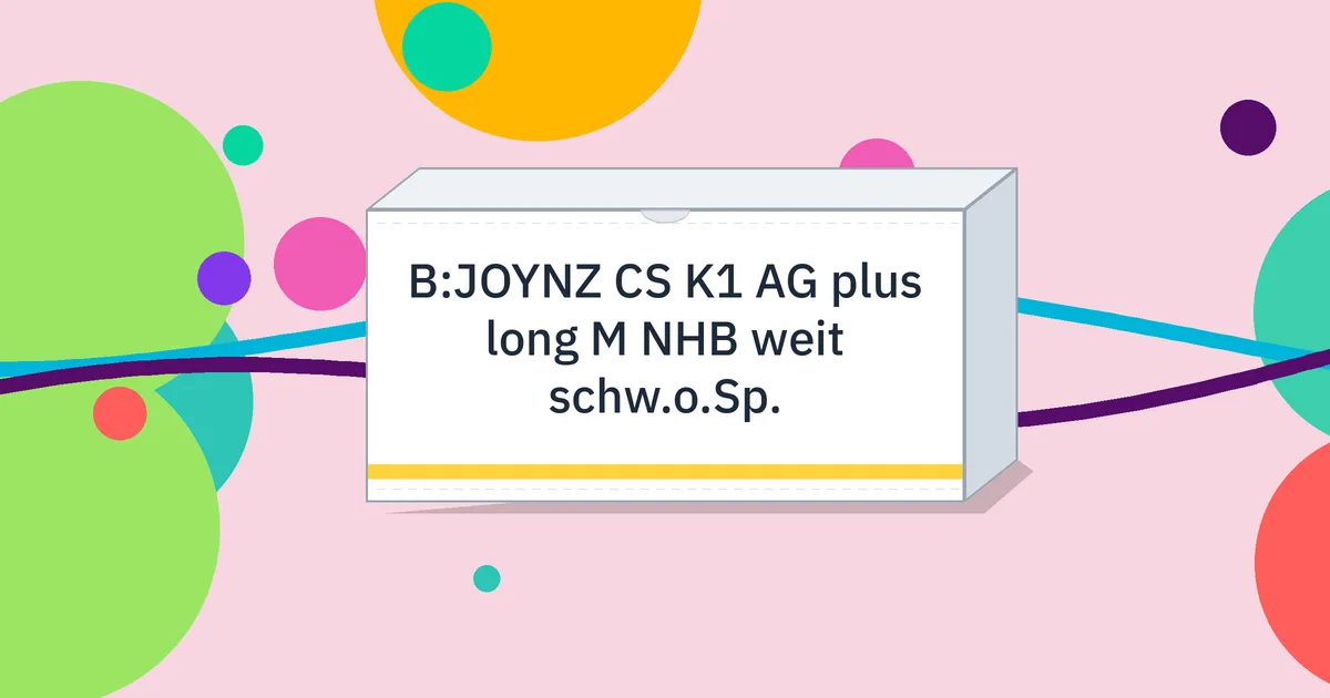Symbolbild: Packung mit der Aufschrift B:JOYNZ CS K1 AG plus long M NHB weit schw.o.Sp. (PZN 20532779) – Verfügbarkeit und Bezug in Apotheken in Frankfurt am Main