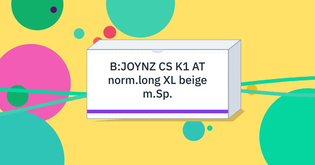 Symbolbild: Packung mit der Aufschrift B:JOYNZ CS K1 AT norm.long XL beige m.Sp. (PZN 20537216) – Verfügbarkeit und Bezug in Apotheken in Frankfurt am Main