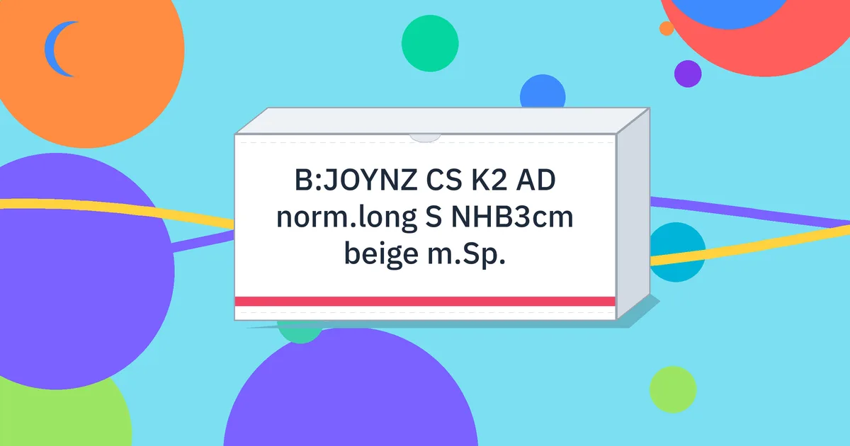 Symbolbild: Packung mit der Aufschrift B:JOYNZ CS K2 AD norm.long S NHB3cm beige m.Sp. (PZN 20526945) – Verfügbarkeit und Bezug in Apotheken in Frankfurt am Main