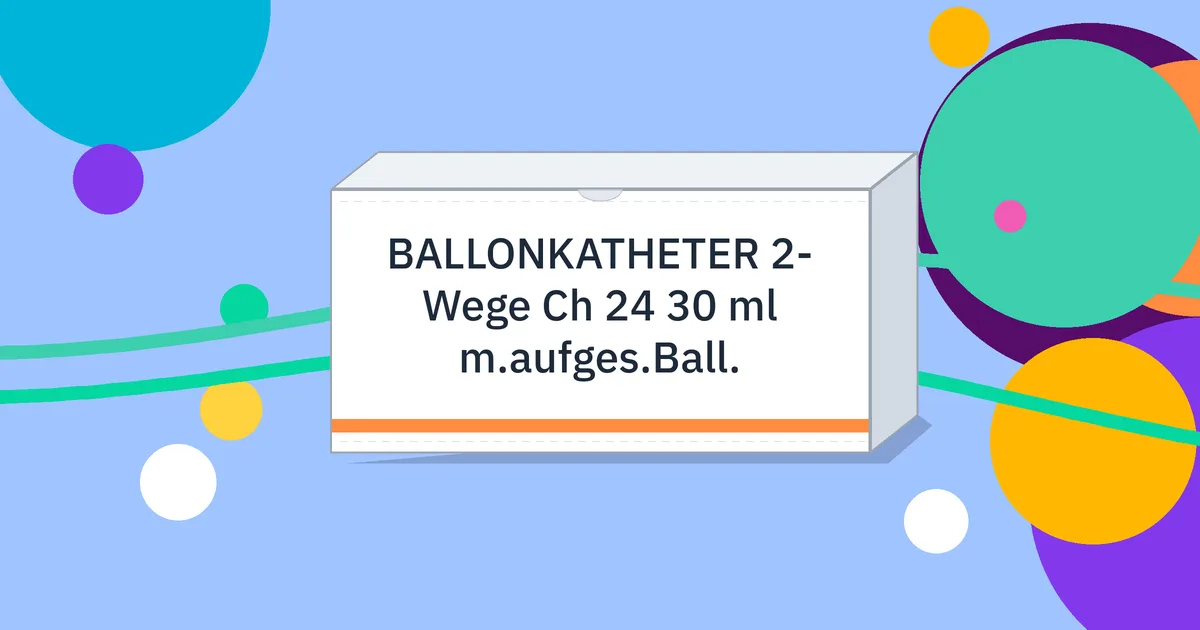 Symbolbild: Packung mit der Aufschrift BALLONKATHETER 2-Wege Ch 24 30 ml m.aufges.Ball. (PZN 04864111) – Verfügbarkeit und Bezug in Apotheken in Frankfurt am Main