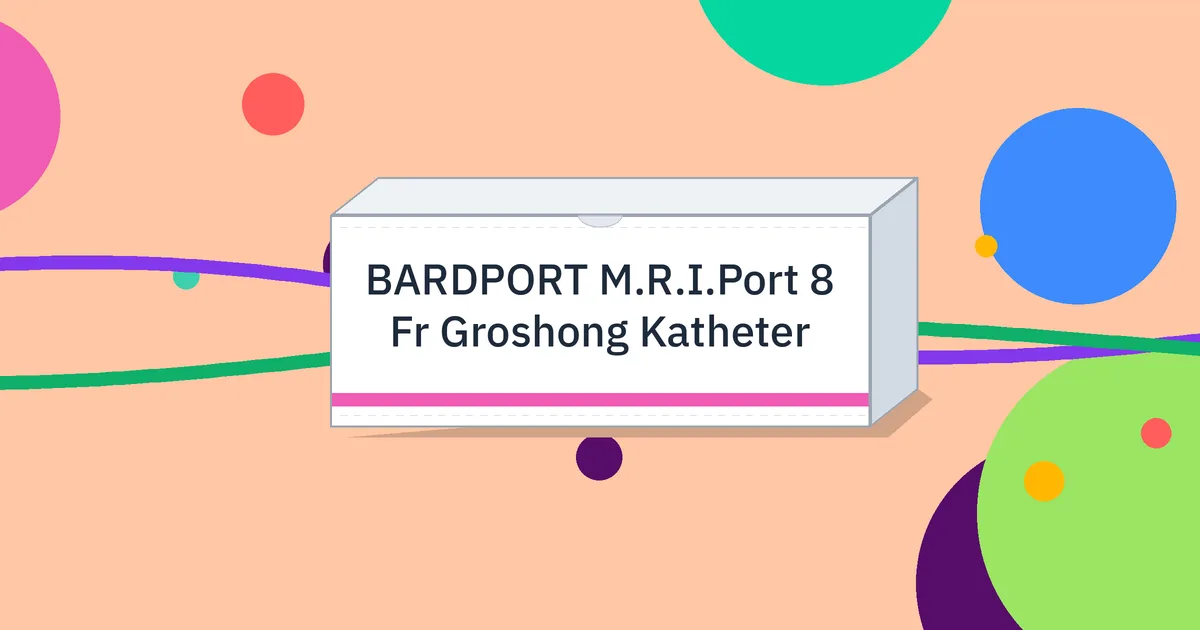 Symbolbild: Packung mit der Aufschrift BARDPORT M.R.I.Port 8 Fr Groshong Katheter (PZN 02755027) – Verfügbarkeit und Bezug in Apotheken in Frankfurt am Main