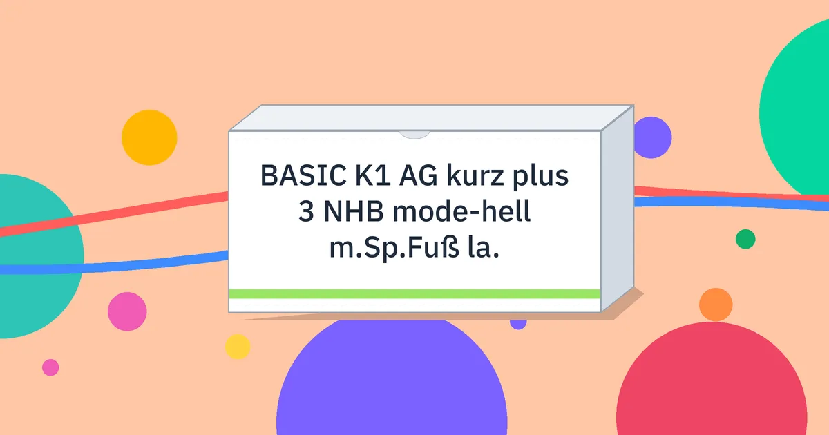 Symbolbild: Packung mit der Aufschrift BASIC K1 AG kurz plus 3 NHB mode-hell m.Sp.Fuß la. (PZN 20260594) – Verfügbarkeit und Bezug in Apotheken in Frankfurt am Main