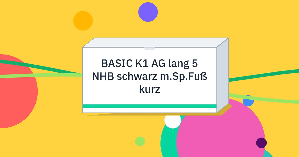 Symbolbild: Packung mit der Aufschrift BASIC K1 AG lang 5 NHB schwarz m.Sp.Fuß kurz (PZN 20261205) – Verfügbarkeit und Bezug in Apotheken in Frankfurt am Main