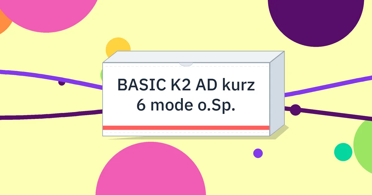 Symbolbild: Packung mit der Aufschrift BASIC K2 AD kurz 6 mode o.Sp. (PZN 20265901) – Verfügbarkeit und Bezug in Apotheken in Frankfurt am Main