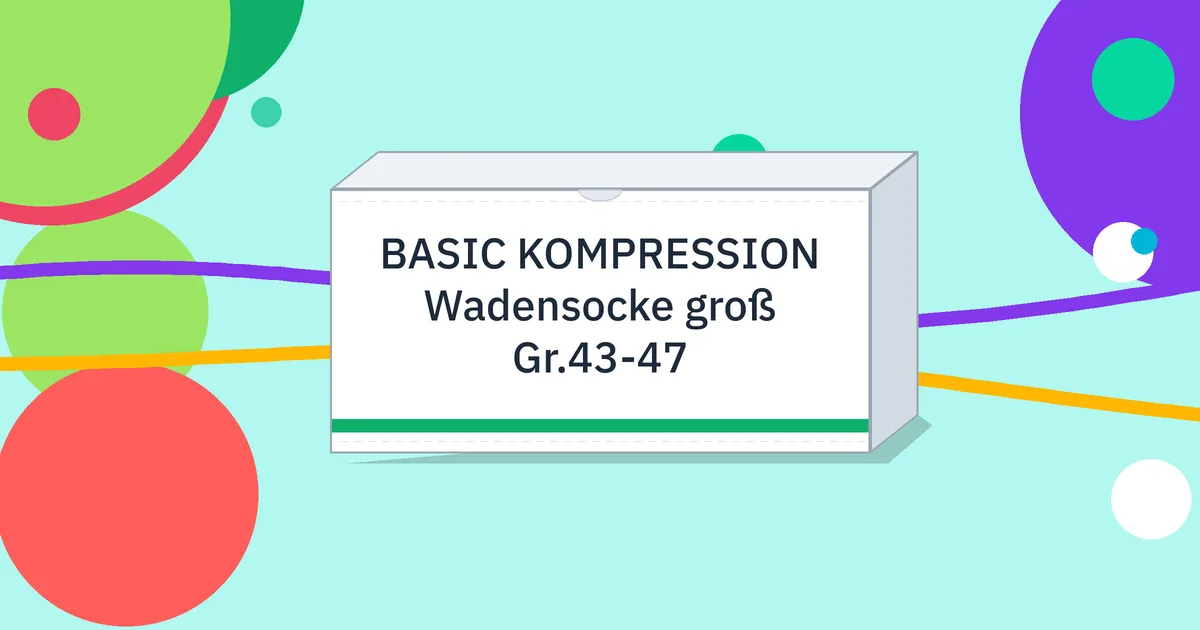 Symbolbild: Packung mit der Aufschrift BASIC KOMPRESSION Wadensocke groß Gr.43-47 (PZN 15381315) – Verfügbarkeit und Bezug in Apotheken in Frankfurt am Main