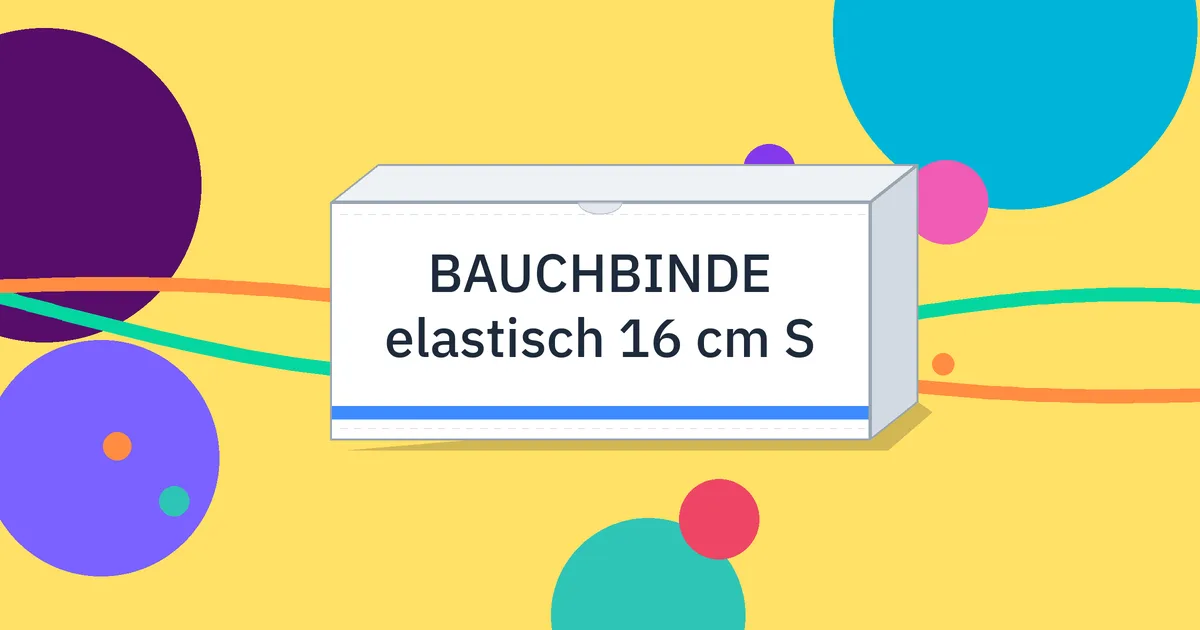 Symbolbild: Packung mit der Aufschrift BAUCHBINDE elastisch 16 cm S (PZN 19070670) – Verfügbarkeit und Bezug in Apotheken in Frankfurt am Main