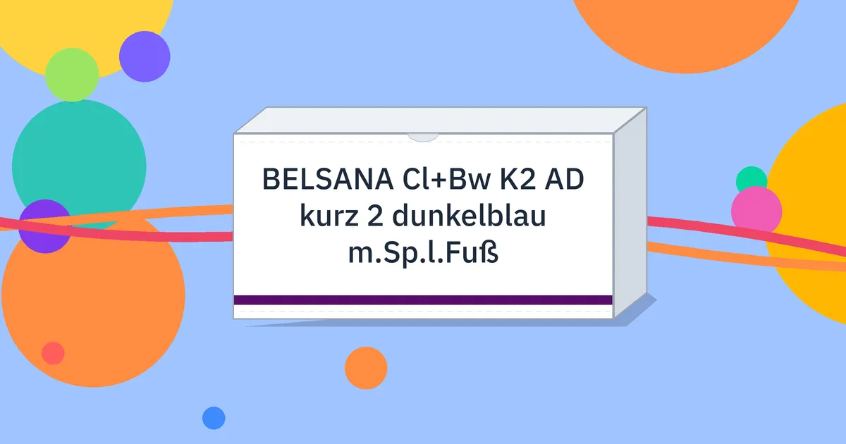 Symbolbild: Packung mit der Aufschrift BELSANA Cl+Bw K2 AD kurz 2 dunkelblau m.Sp.l.Fuß (PZN 15626461) – Verfügbarkeit und Bezug in Apotheken in Frankfurt am Main