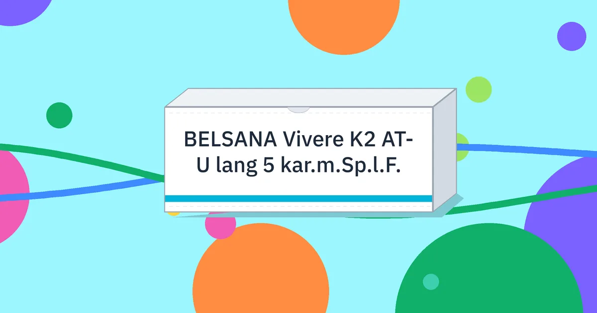 Symbolbild: Packung mit der Aufschrift BELSANA Vivere K2 AT-U lang 5 kar.m.Sp.l.F. (PZN 08540262) – Verfügbarkeit und Bezug in Apotheken in Frankfurt am Main