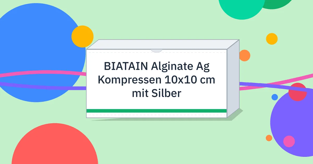Symbolbild: Packung mit der Aufschrift BIATAIN Alginate Ag Kompressen 10x10 cm mit Silber (PZN 10122796) – Verfügbarkeit und Bezug in Apotheken in Frankfurt am Main