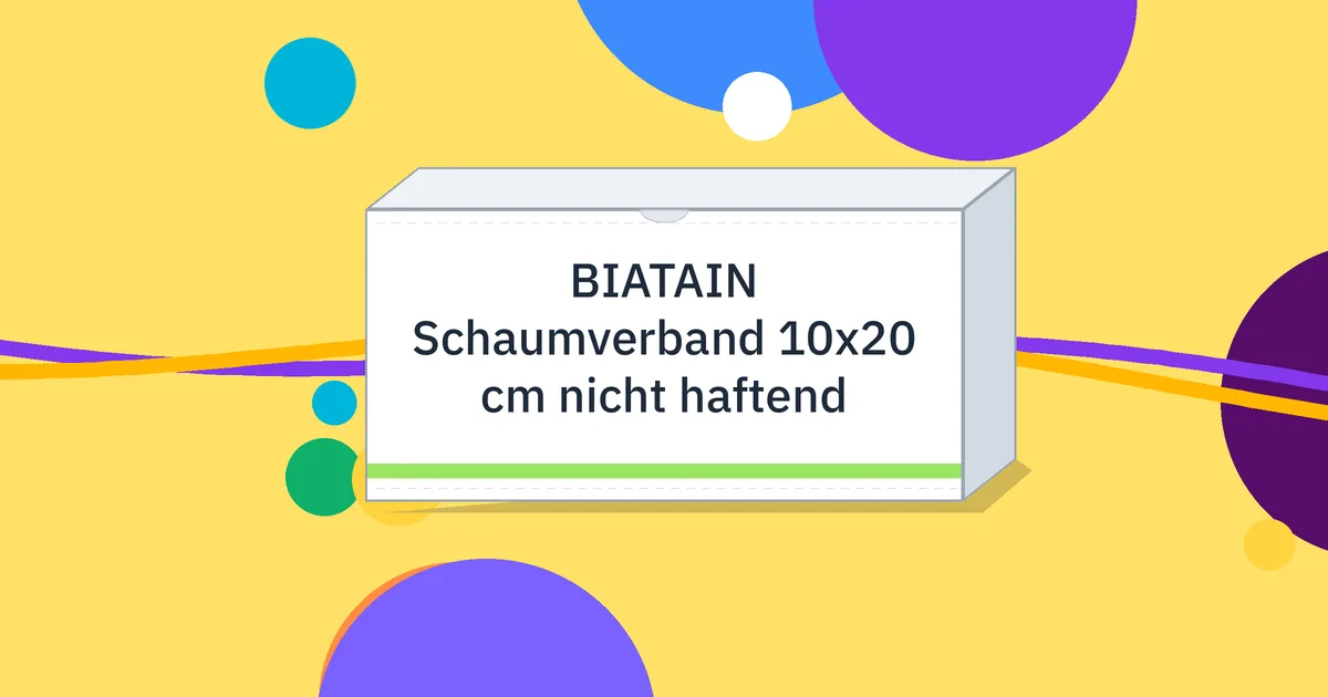 Symbolbild: Packung mit der Aufschrift BIATAIN Schaumverband 10x20 cm nicht haftend (PZN 19855572) – Verfügbarkeit und Bezug in Apotheken in Frankfurt am Main