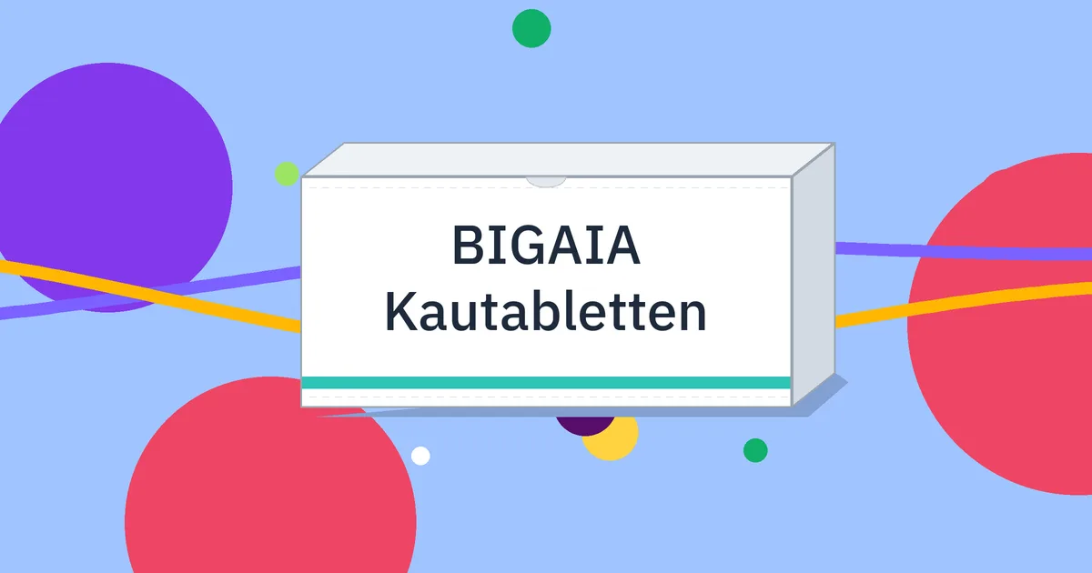 Symbolbild: Packung mit der Aufschrift BIGAIA Kautabletten (PZN 12652015) – Verfügbarkeit und Bezug in Apotheken in Frankfurt am Main