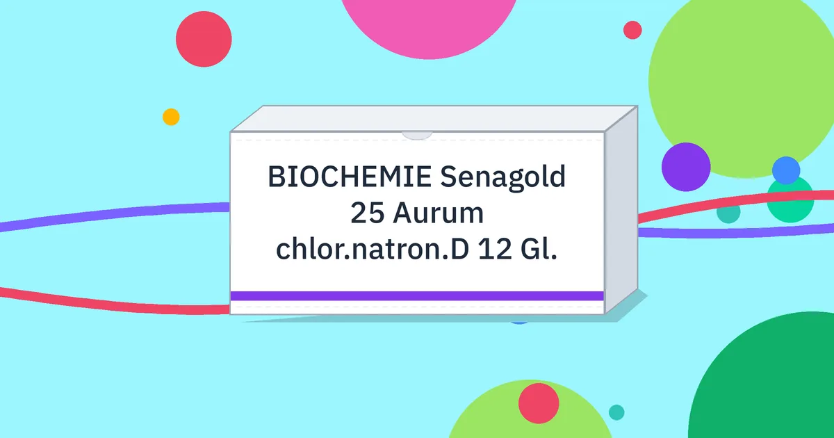 Symbolbild: Packung mit der Aufschrift BIOCHEMIE Senagold 25 Aurum chlor.natron.D 12 Gl. (PZN 09215096) – Verfügbarkeit und Bezug in Apotheken in Frankfurt am Main