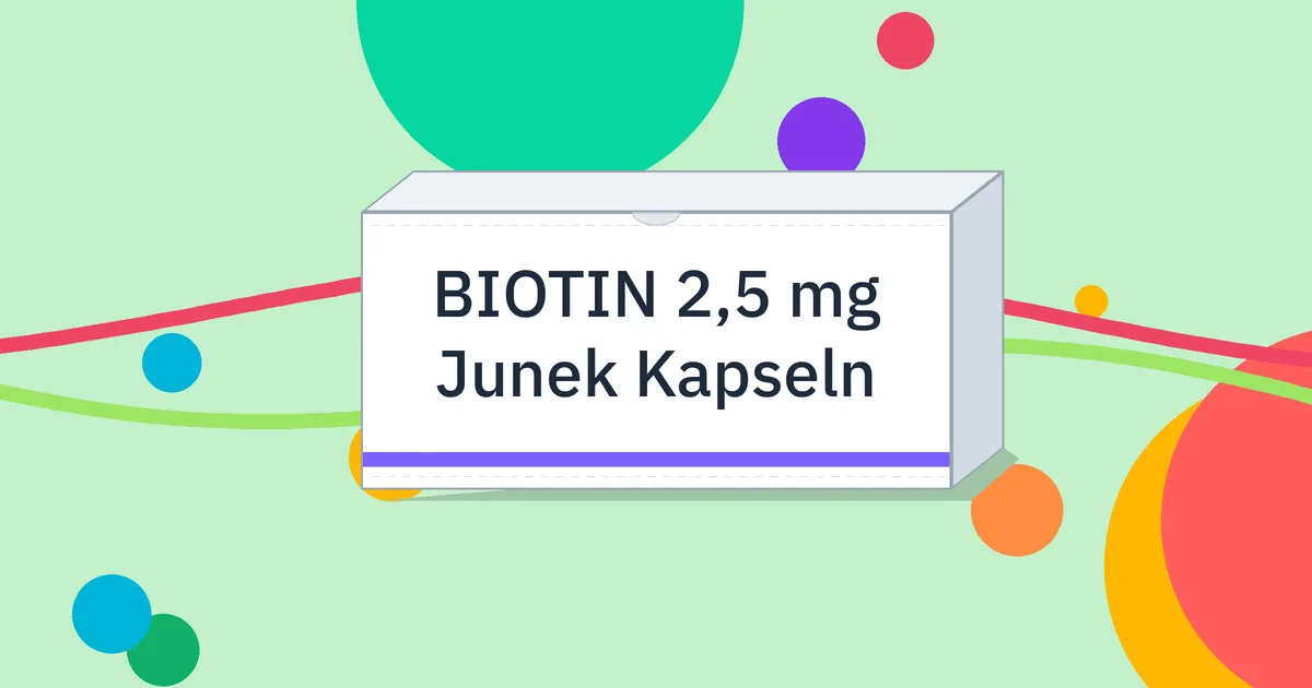 Symbolbild: Packung mit der Aufschrift BIOTIN 2,5 mg Junek Kapseln (PZN 10336103) – Verfügbarkeit und Bezug in Apotheken in Frankfurt am Main