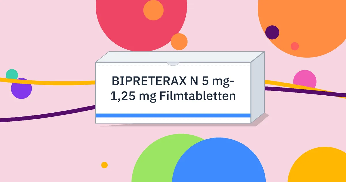 Symbolbild: Packung mit der Aufschrift BIPRETERAX N 5 mg-1,25 mg Filmtabletten (PZN 10124996) – Verfügbarkeit und Bezug in Apotheken in Frankfurt am Main
