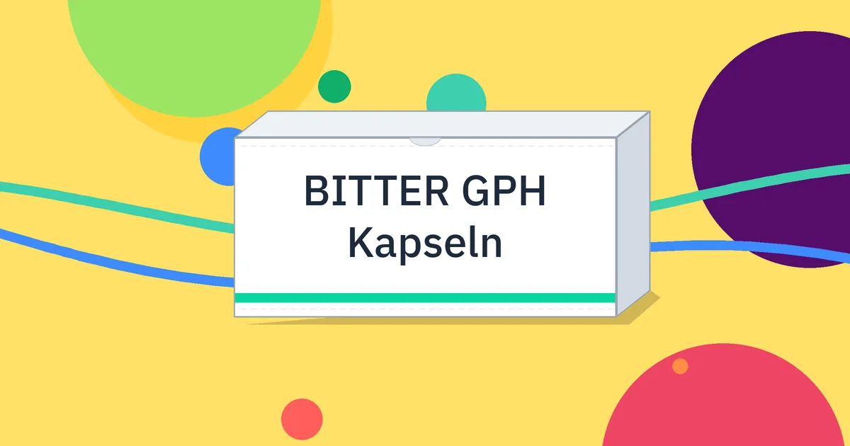 Symbolbild: Packung mit der Aufschrift BITTER GPH Kapseln (PZN 06413938) – Verfügbarkeit und Bezug in Apotheken in Frankfurt am Main