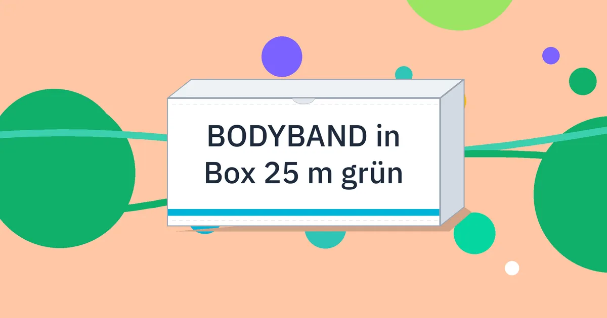 Symbolbild: Packung mit der Aufschrift BODYBAND in Box 25 m grün (PZN 10076599) – Verfügbarkeit und Bezug in Apotheken in Frankfurt am Main