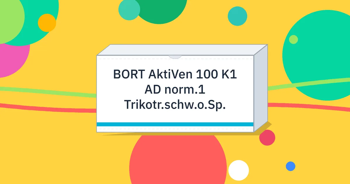 Symbolbild: Packung mit der Aufschrift BORT AktiVen 100 K1 AD norm.1 Trikotr.schw.o.Sp. (PZN 14386865) – Verfügbarkeit und Bezug in Apotheken in Frankfurt am Main