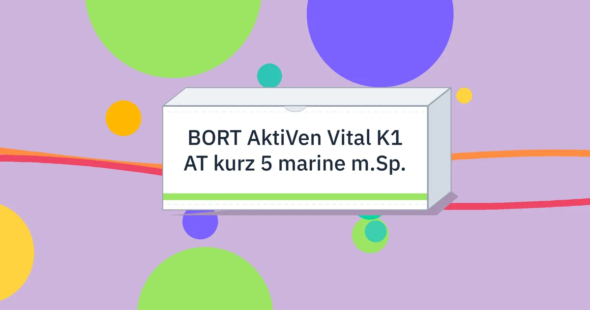 Symbolbild: Packung mit der Aufschrift BORT AktiVen Vital K1 AT kurz 5 marine m.Sp. (PZN 13741270) – Verfügbarkeit und Bezug in Apotheken in Frankfurt am Main