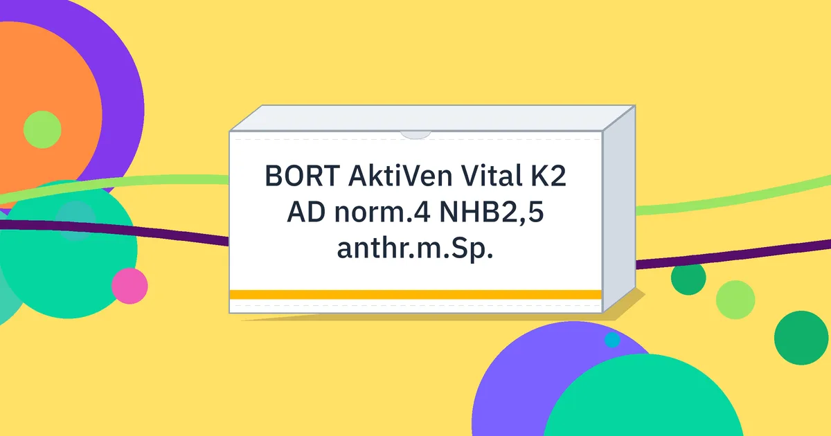 Symbolbild: Packung mit der Aufschrift BORT AktiVen Vital K2 AD norm.4 NHB2,5 anthr.m.Sp. (PZN 17499771) – Verfügbarkeit und Bezug in Apotheken in Frankfurt am Main