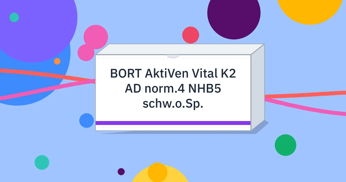Symbolbild: Packung mit der Aufschrift BORT AktiVen Vital K2 AD norm.4 NHB5 schw.o.Sp. (PZN 17493113) – Verfügbarkeit und Bezug in Apotheken in Frankfurt am Main