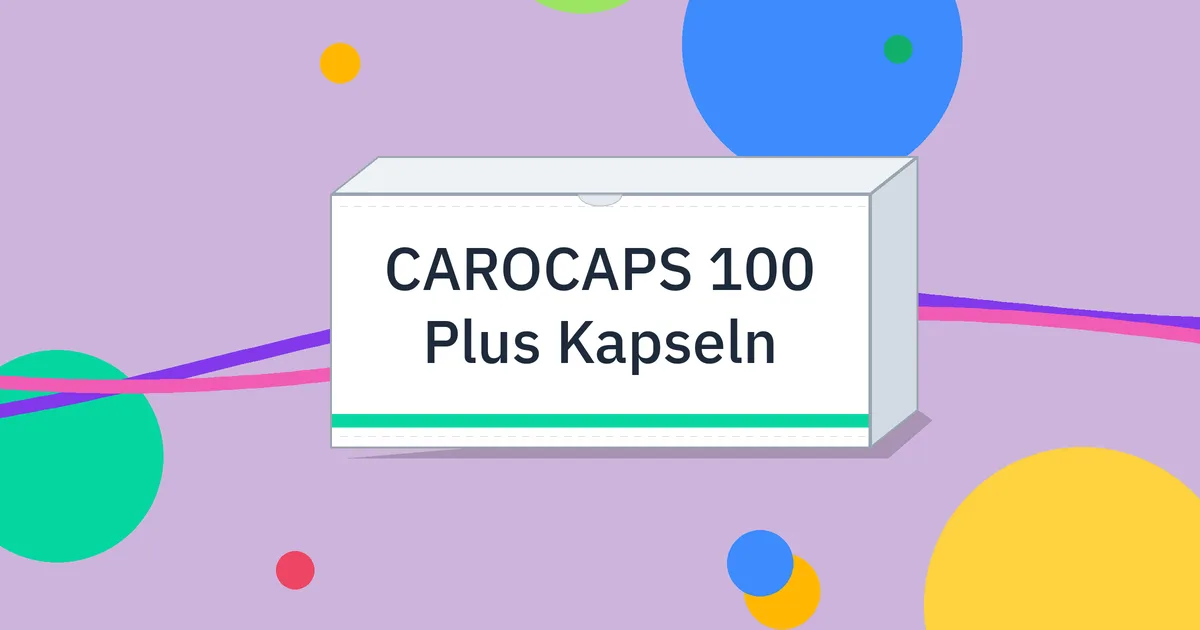 Symbolbild: Packung mit der Aufschrift CAROCAPS 100 Plus Kapseln (PZN 00592176) – Verfügbarkeit und Bezug in Apotheken in Frankfurt am Main