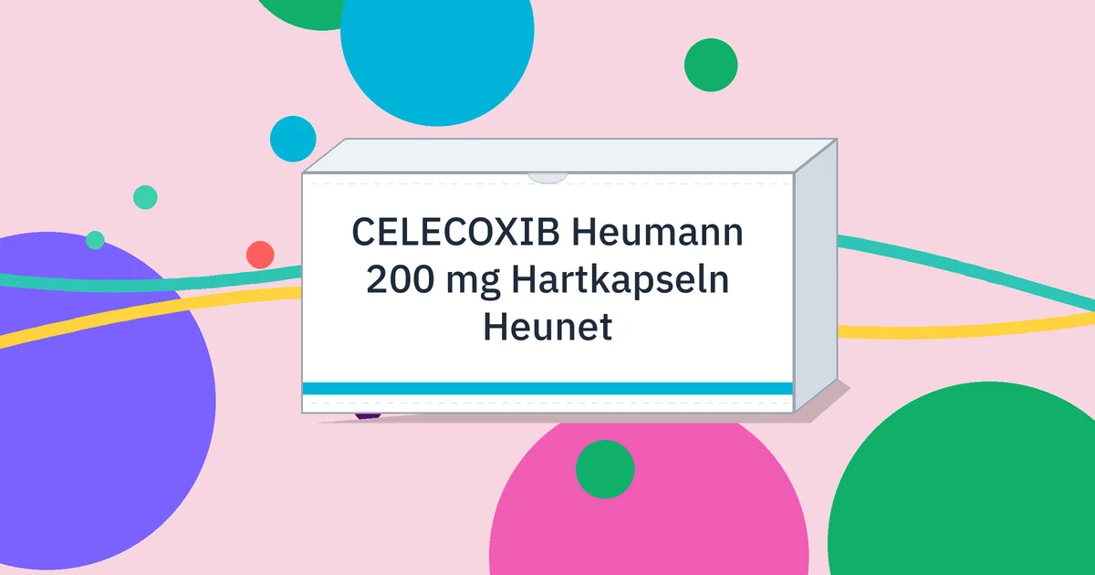 Symbolbild: Packung mit der Aufschrift CELECOXIB Heumann 200 mg Hartkapseln Heunet (PZN 13877130) – Verfügbarkeit und Bezug in Apotheken in Frankfurt am Main