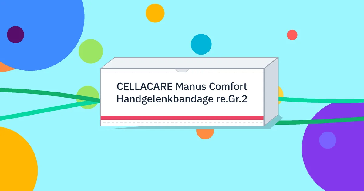 Symbolbild: Packung mit der Aufschrift CELLACARE Manus Comfort Handgelenkbandage re.Gr.2 (PZN 20550180) – Verfügbarkeit und Bezug in Apotheken in Frankfurt am Main