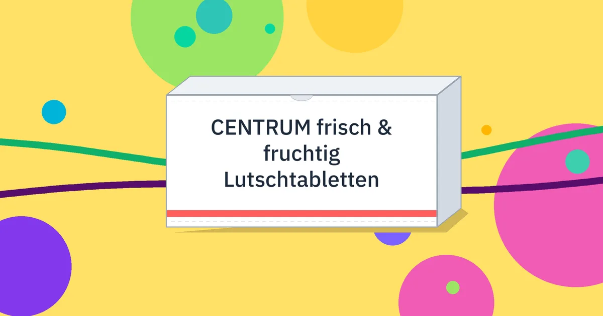 Symbolbild: Packung mit der Aufschrift CENTRUM frisch & fruchtig Lutschtabletten (PZN 07687572) – Verfügbarkeit und Bezug in Apotheken in Frankfurt am Main