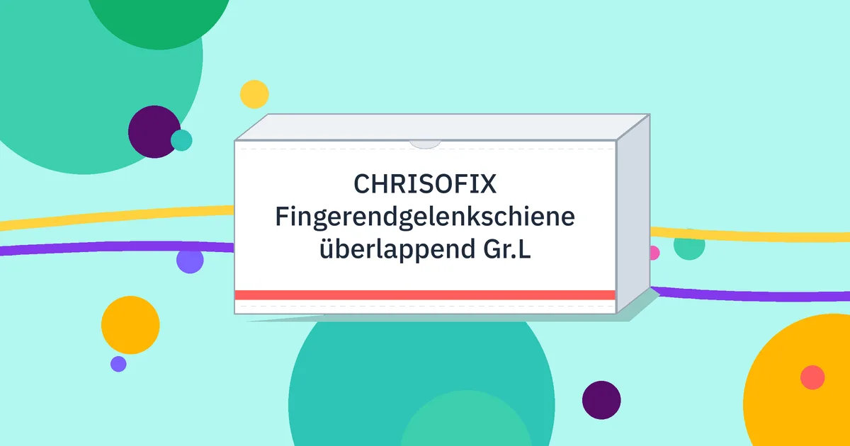 Symbolbild: Packung mit der Aufschrift CHRISOFIX Fingerendgelenkschiene überlappend Gr.L (PZN 09913759) – Verfügbarkeit und Bezug in Apotheken in Frankfurt am Main