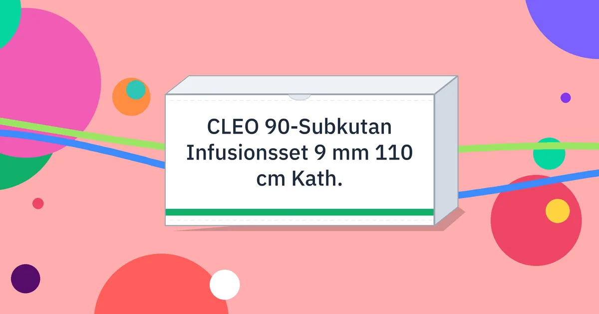 Symbolbild: Packung mit der Aufschrift CLEO 90-Subkutan Infusionsset 9 mm 110 cm Kath. (PZN 11019126) – Verfügbarkeit und Bezug in Apotheken in Frankfurt am Main