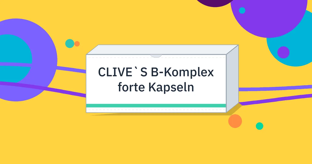 Symbolbild: Packung mit der Aufschrift CLIVE`S B-Komplex forte Kapseln (PZN 11856448) – Verfügbarkeit und Bezug in Apotheken in Frankfurt am Main