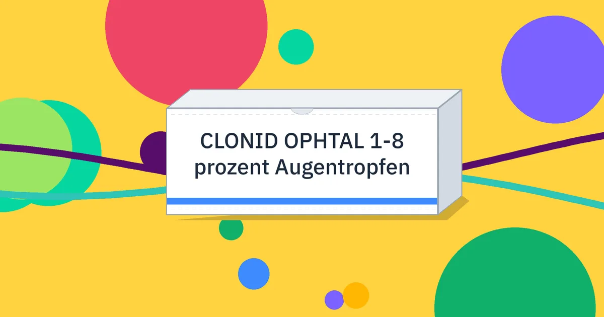 Symbolbild: Packung mit der Aufschrift CLONID OPHTAL 1-8 prozent Augentropfen (PZN 06319062) – Verfügbarkeit und Bezug in Apotheken in Frankfurt am Main