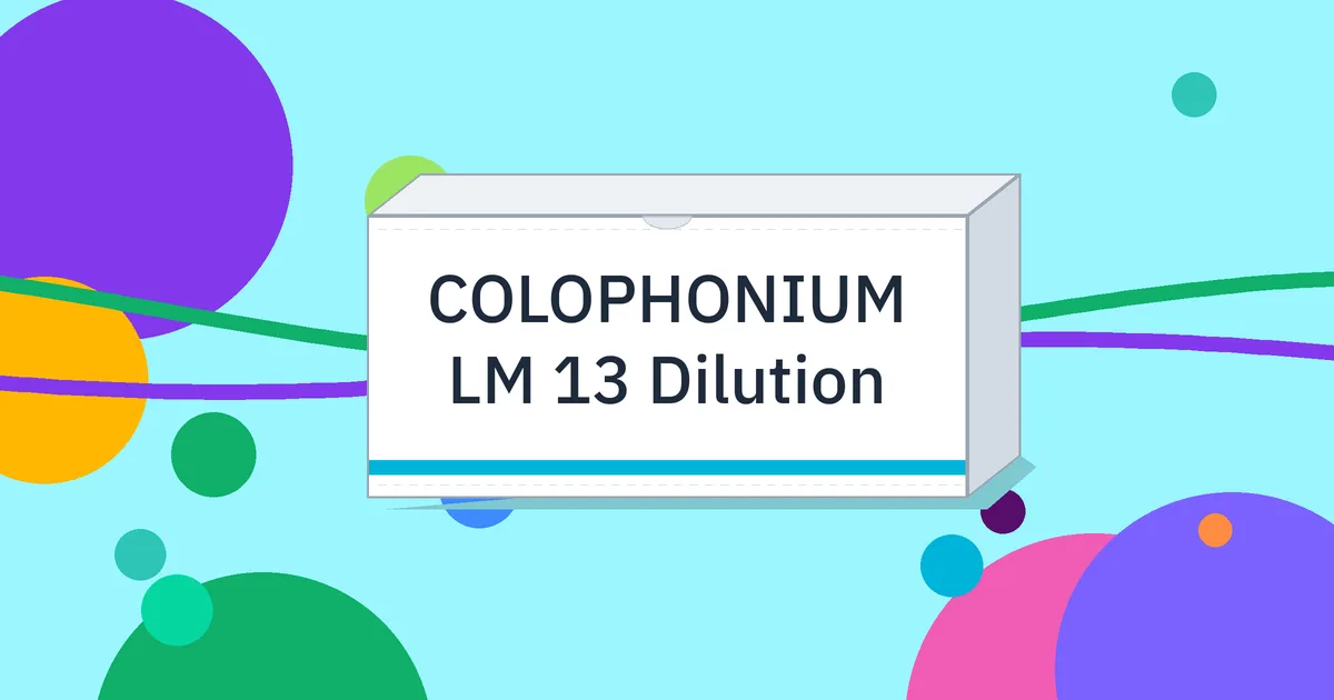 Symbolbild: Packung mit der Aufschrift COLOPHONIUM LM 13 Dilution (PZN 13448305) – Verfügbarkeit und Bezug in Apotheken in Frankfurt am Main