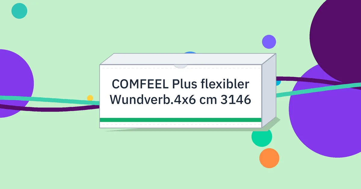 Symbolbild: Packung mit der Aufschrift COMFEEL Plus flexibler Wundverb.4x6 cm 3146 (PZN 13820940) – Verfügbarkeit und Bezug in Apotheken in Frankfurt am Main