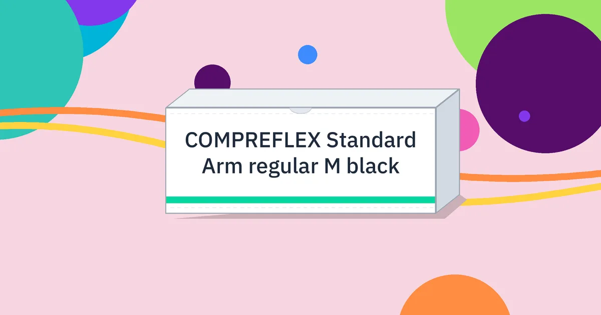 Symbolbild: Packung mit der Aufschrift COMPREFLEX Standard Arm regular M black (PZN 19535407) – Verfügbarkeit und Bezug in Apotheken in Frankfurt am Main